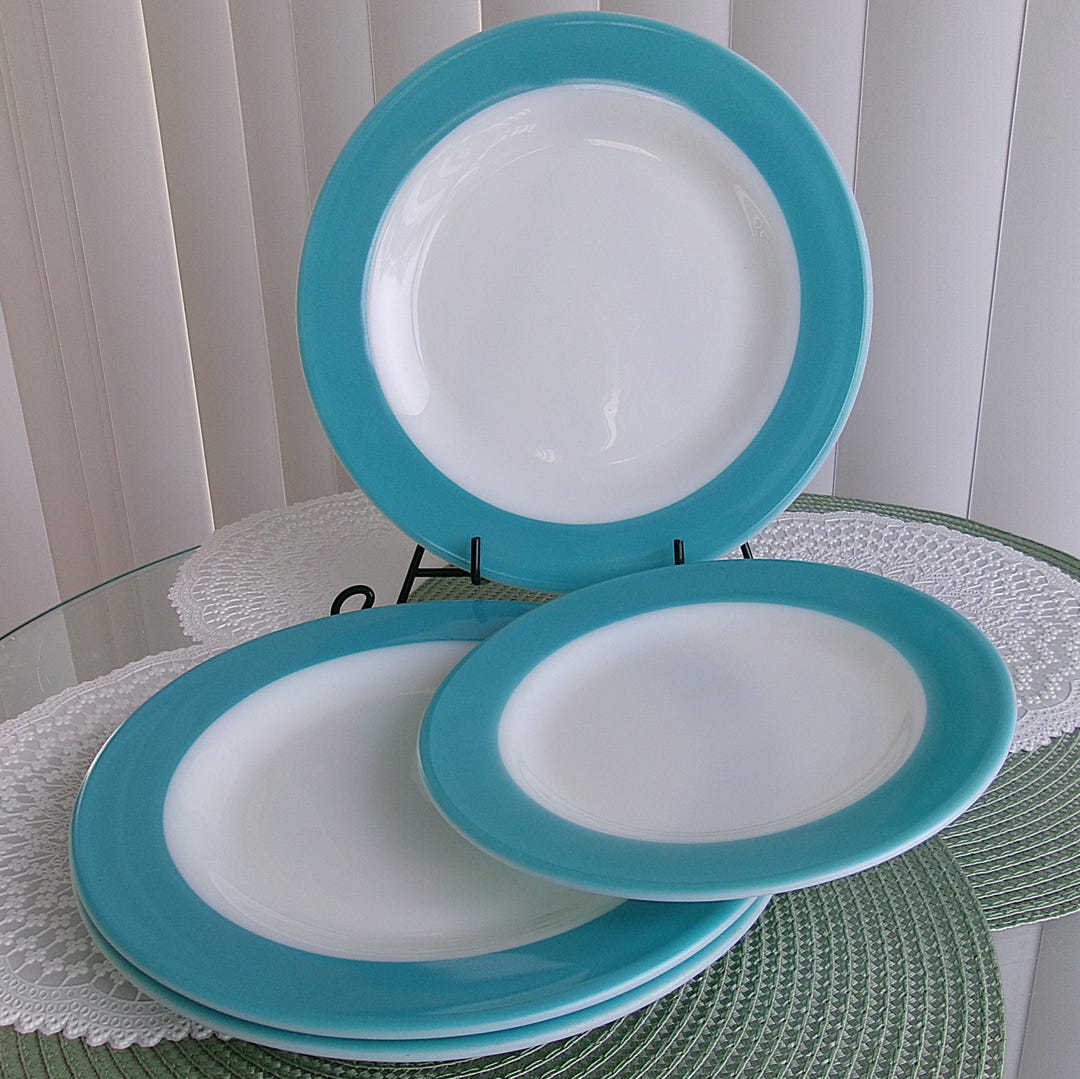 Vintage Pyrex Blue Band Plate Lot, 4 Pc - Etsy