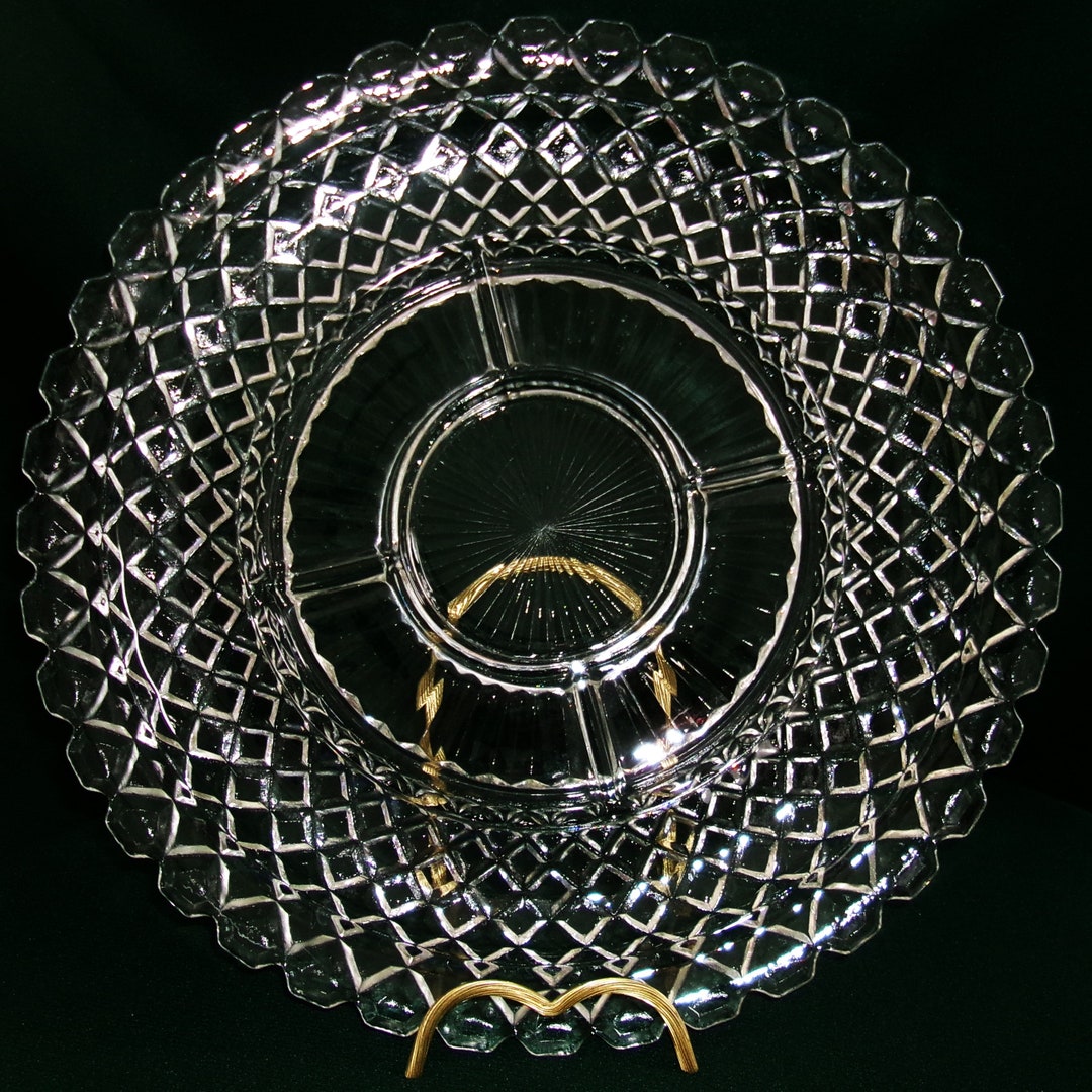 Vintage Crystal Relish Platter, Chip & Dip,diamond Pattern, 14" - Etsy