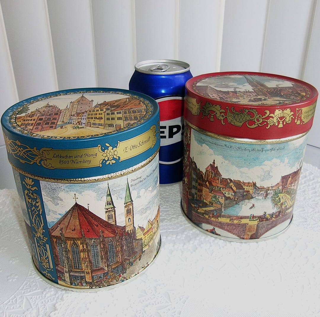 Vintage Pair Schmidt German Gingerbread Tins, Canisters, Round - Etsy