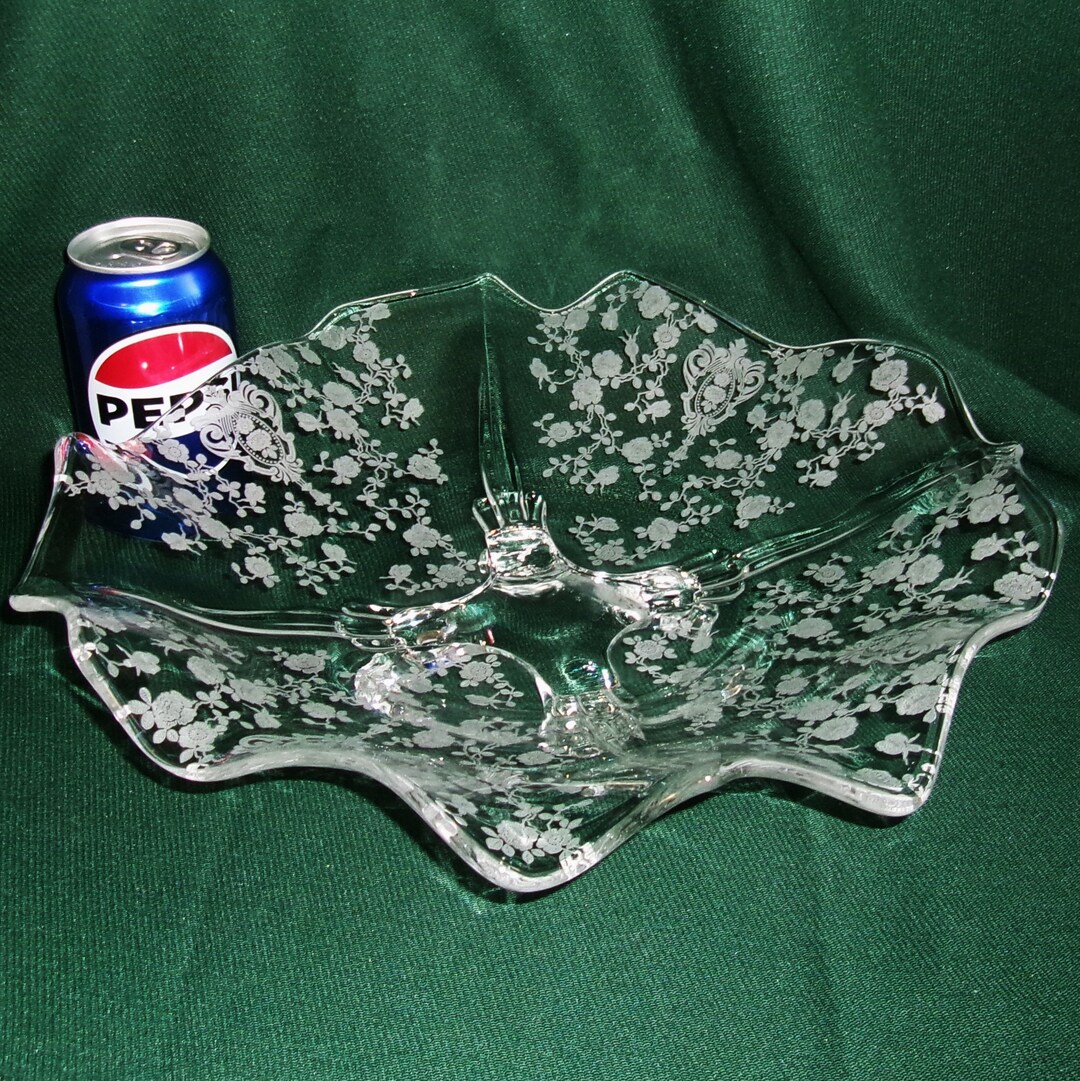 Cambridge Rose Point Crystal Footed Shallow Bowl - Etsy