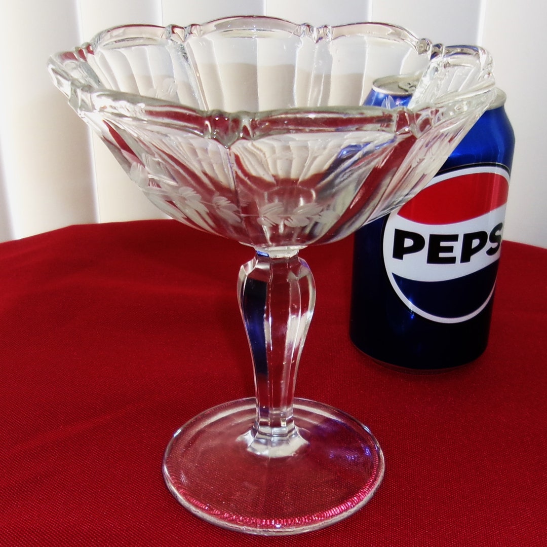 Vintage Crystal Compote, Candy Dish, Etched Floral Design - Etsy
