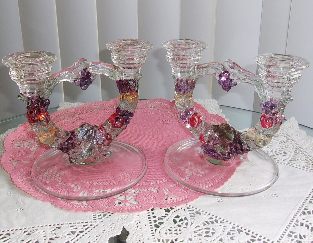 Vintage Pair Crystal Double Arm Candlestick Holders, Fruit Design - Etsy