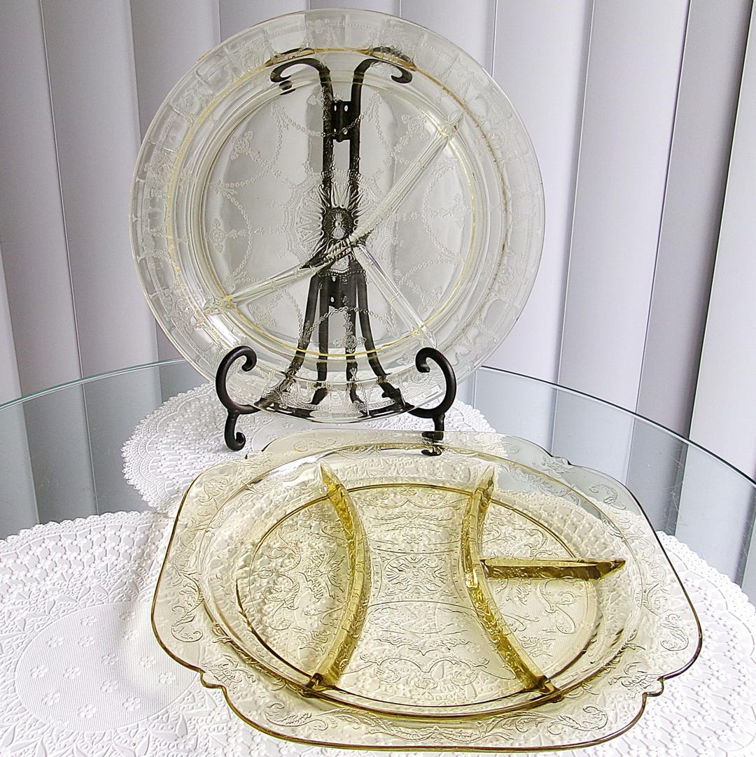 Pair Yellow Depression Glass Divided Plates, Relish Plates - Etsy