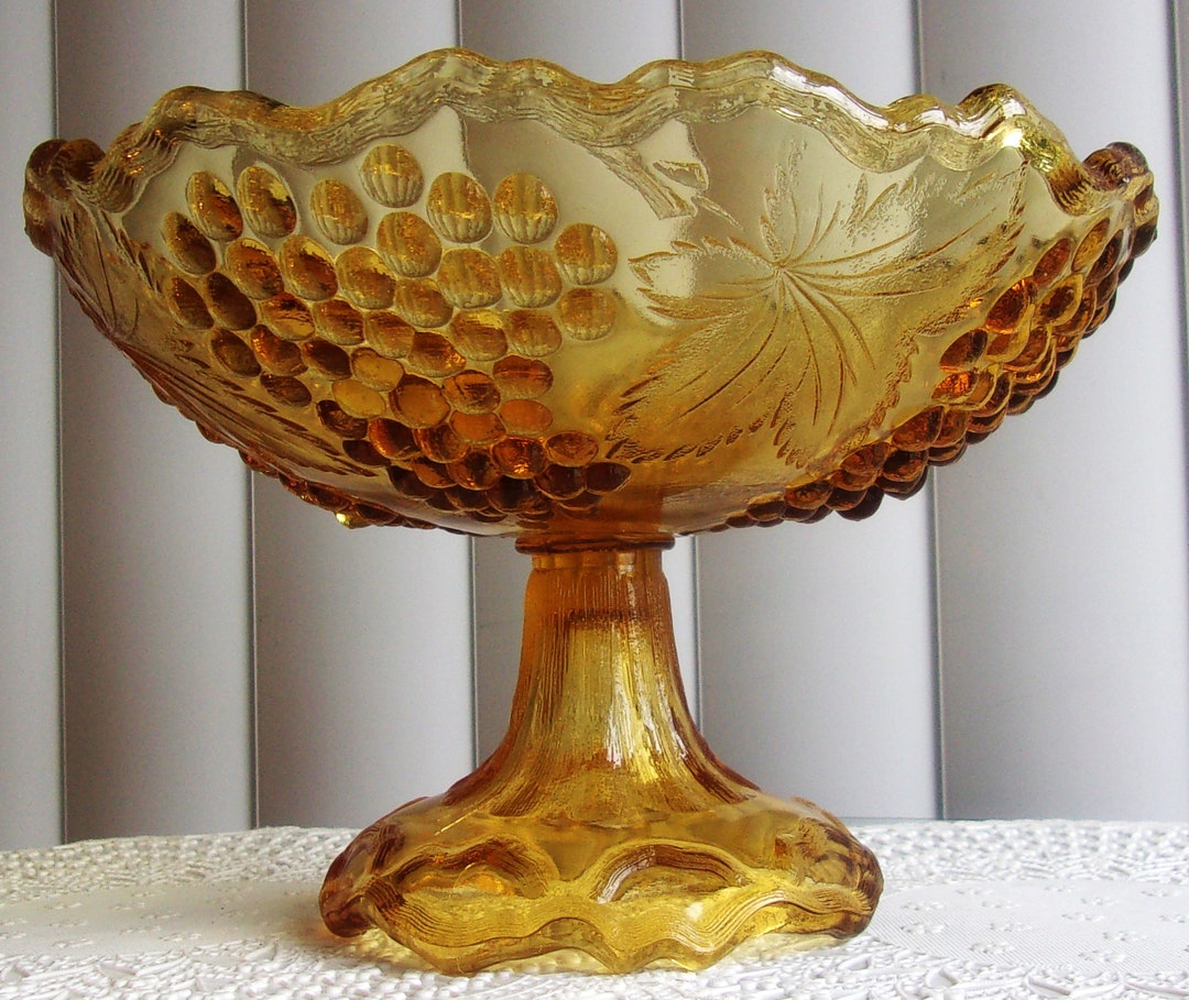 Vintage Amber Glass Compote, Grape Design - Etsy