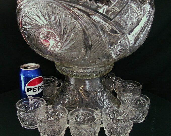 Giant Hobstar Crystal Pedestal Punch Bowl Set - Etsy