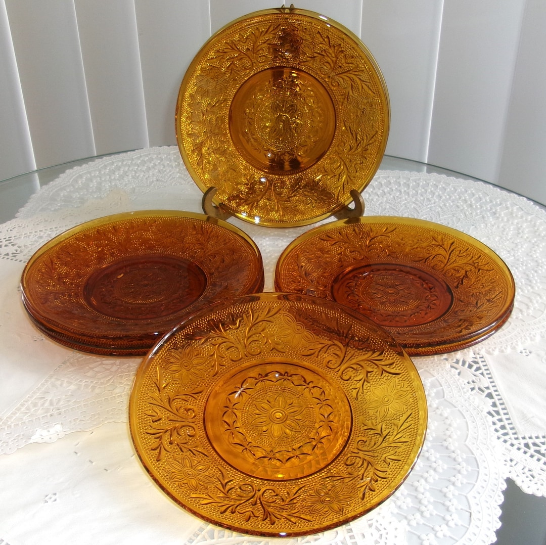 Vintage Indiana Glass Tiara Amber Sandwich Glass Saucers, 8 Pc. - Etsy