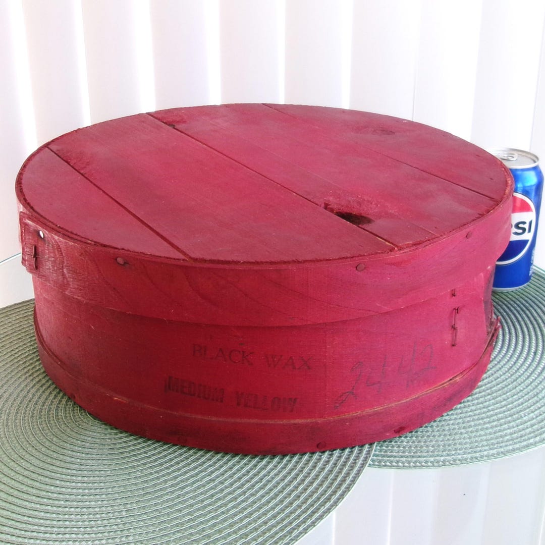 Vintage Round Wood Cheese Box, Red Paint - Etsy