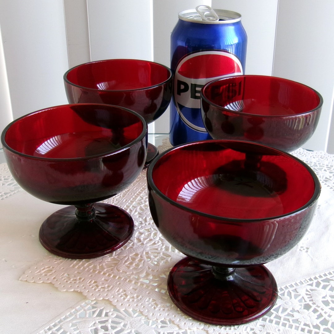 Vintage Ruby Red Sherbet, Dessert Dishes, Set of Four - Etsy