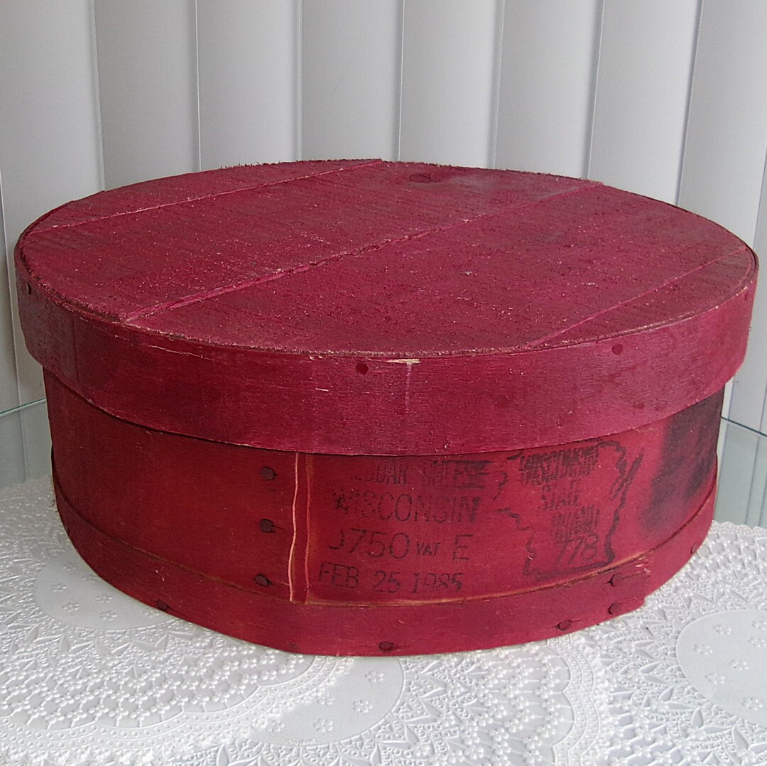 Vintage Round Wood Cheese Box, Red Paint - Etsy