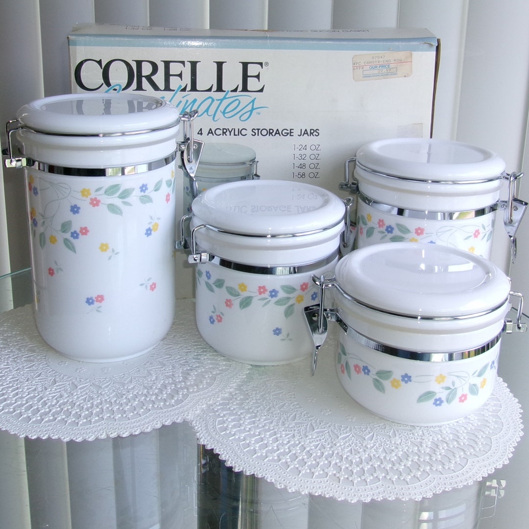 Corelle Acrylic Storage Canisters, Set of 4, English Meadow, New Old ...