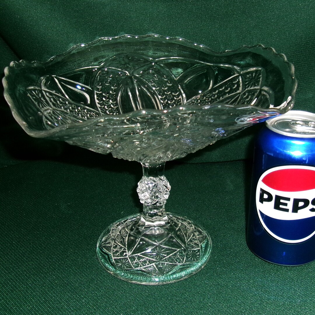 Vintage Pressed Glass Compote, Centerpiece Bowl, Ruffled Edge - Etsy