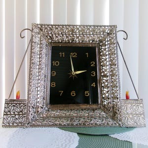 Vintage Tabletop Clock With Metal Ornate Filigree Hollywood Regency ...