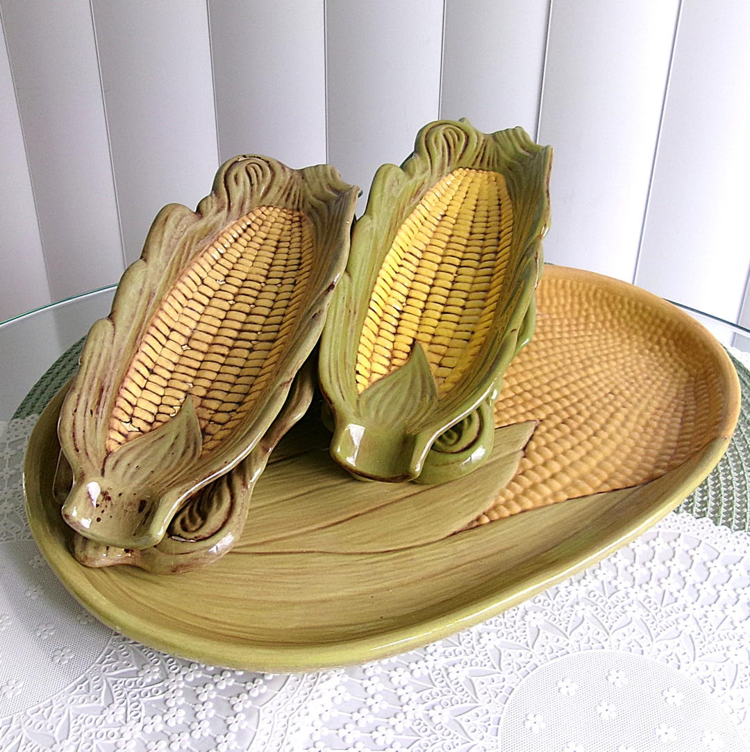 Vintage Corn on the Cob Serving Dishes & Platter, Ceramic 5 Piece Set ...