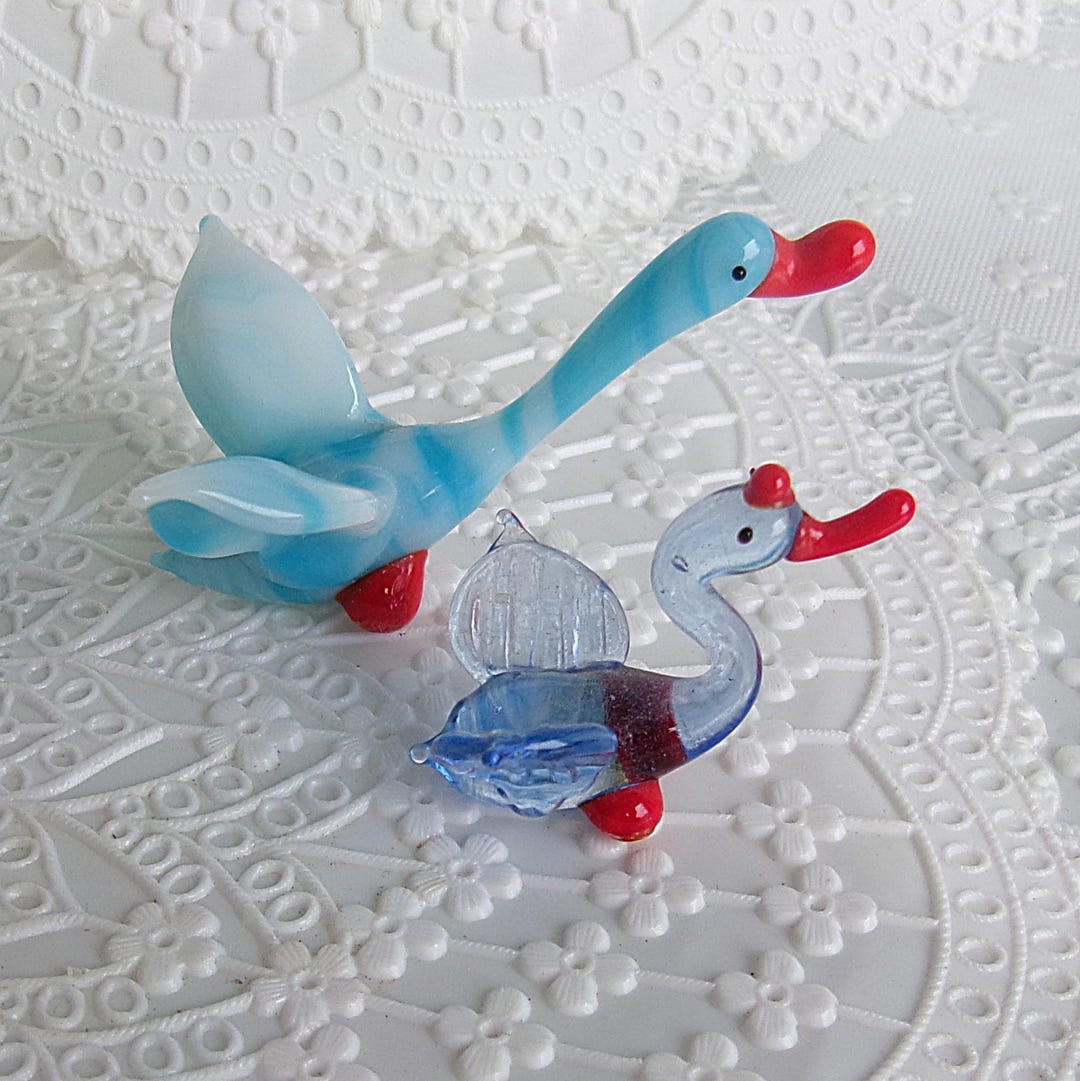 Miniature Glass Geese, Ducks, Goose Pair, Blue Glass - Etsy