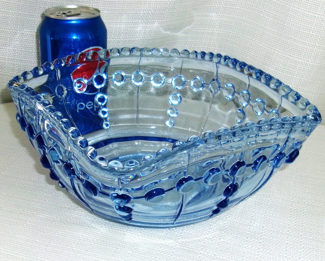 Vintage Blue Tinted Bubble Glass Serving Bowl - Etsy