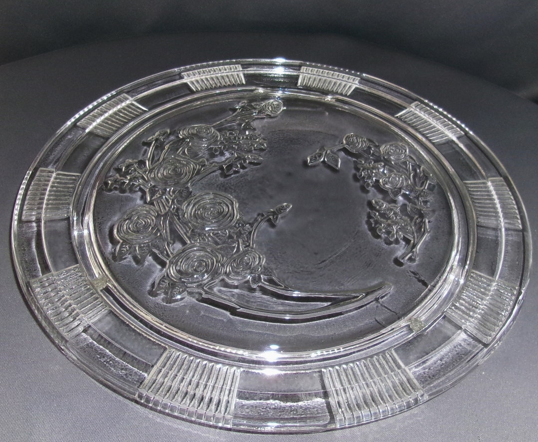 Vintage Crystal Cake Plate, Cabbage Rose Pattern - Etsy