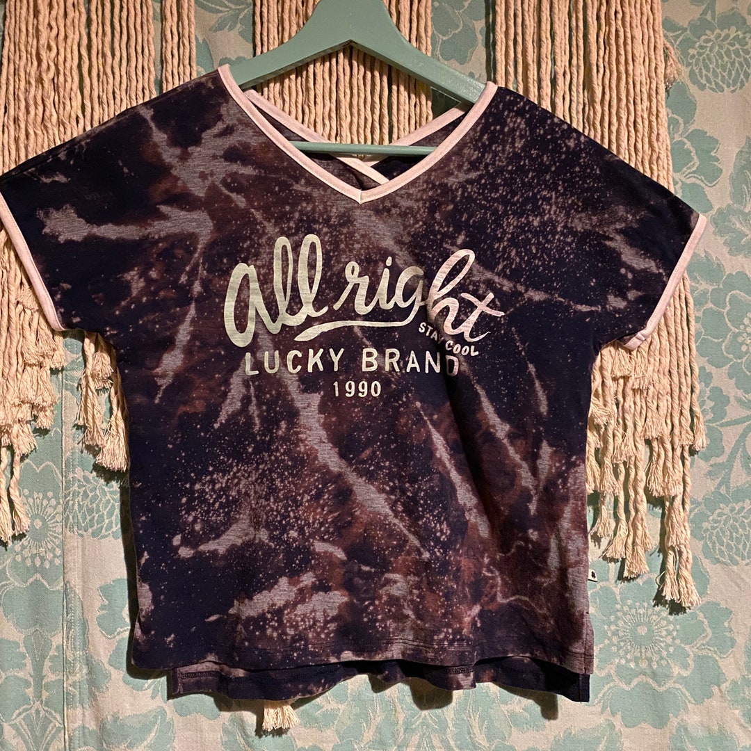KLC lucky Brand All Right Stay Cool Graphic Tee Bleach Dyed Hand Dyed ...