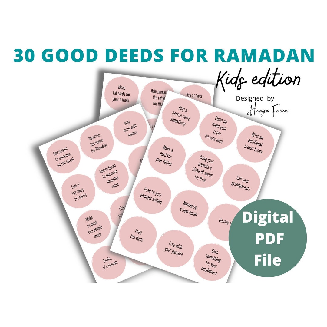 Ramadan Calendar 30 Good Deeds Cards for Kids Calendar Insert Cards ...