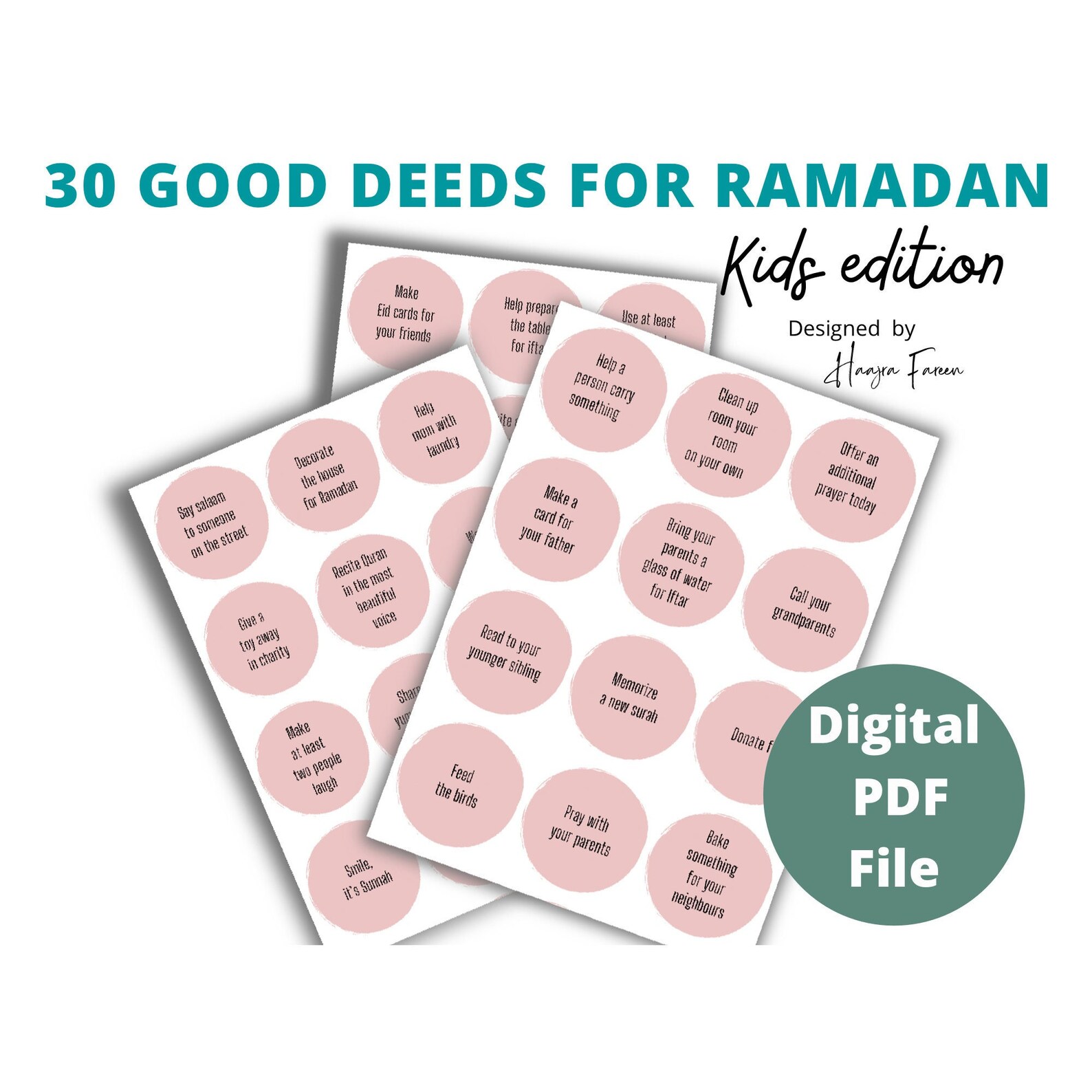 Ramadan Calendar 30 Good Deeds Cards for Kids Calendar Insert Cards ...