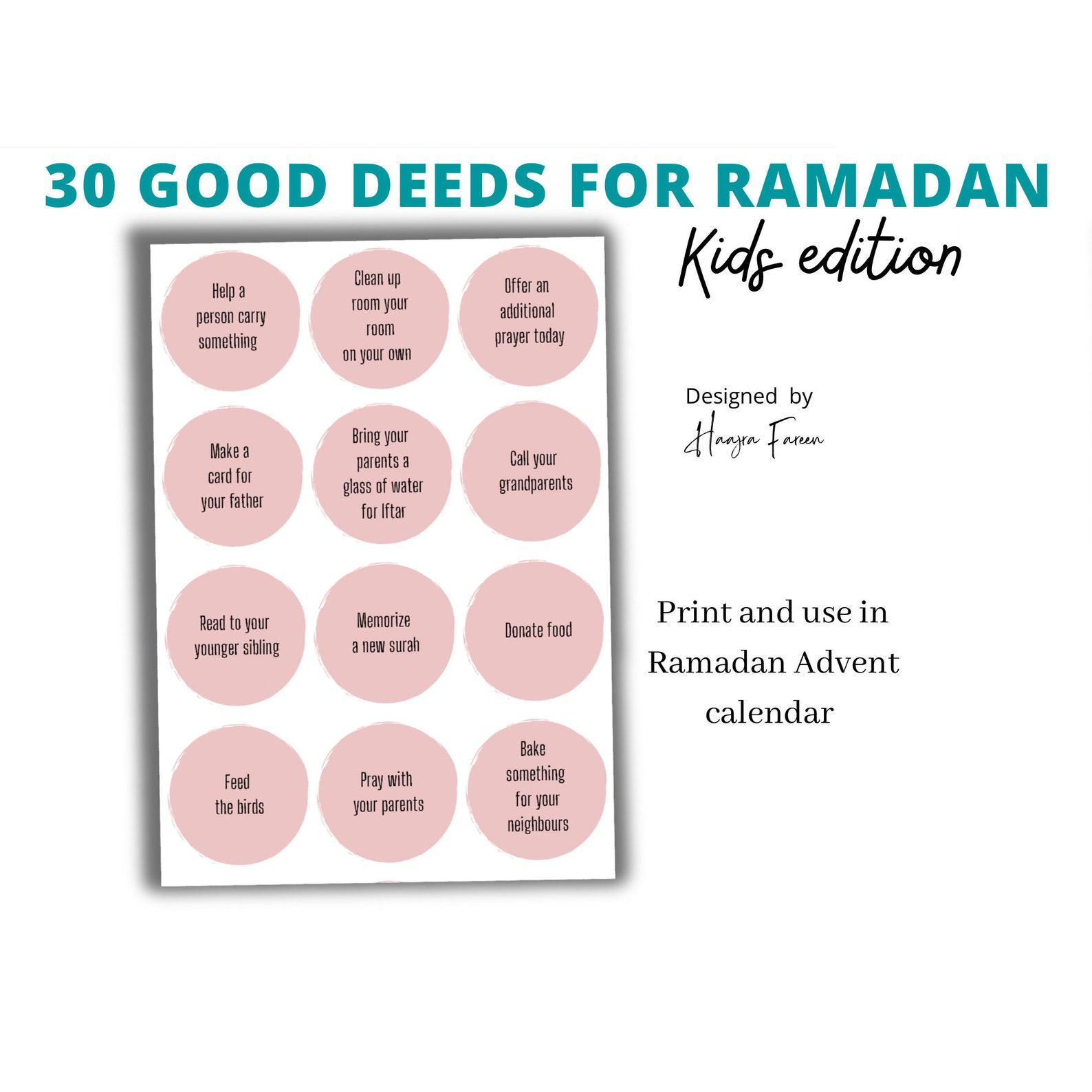 Ramadan Calendar 30 Good Deeds Cards for Kids Calendar Insert Cards ...