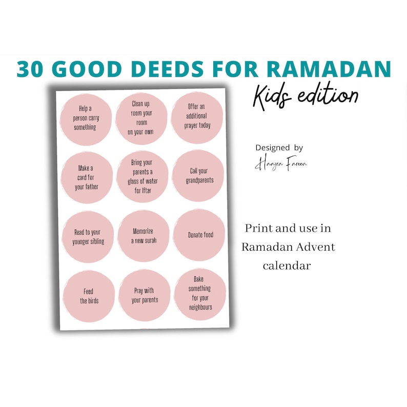 Ramadan Calendar 30 Good Deeds Cards for Kids Calendar Insert Cards ...
