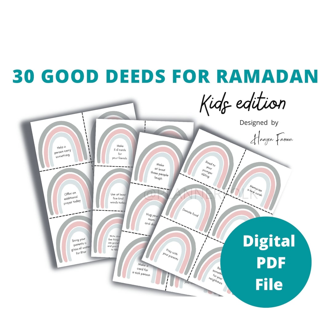 Ramadan Calendar 30 Good Deeds Cards for Kids | Calendar Advent Insert ...