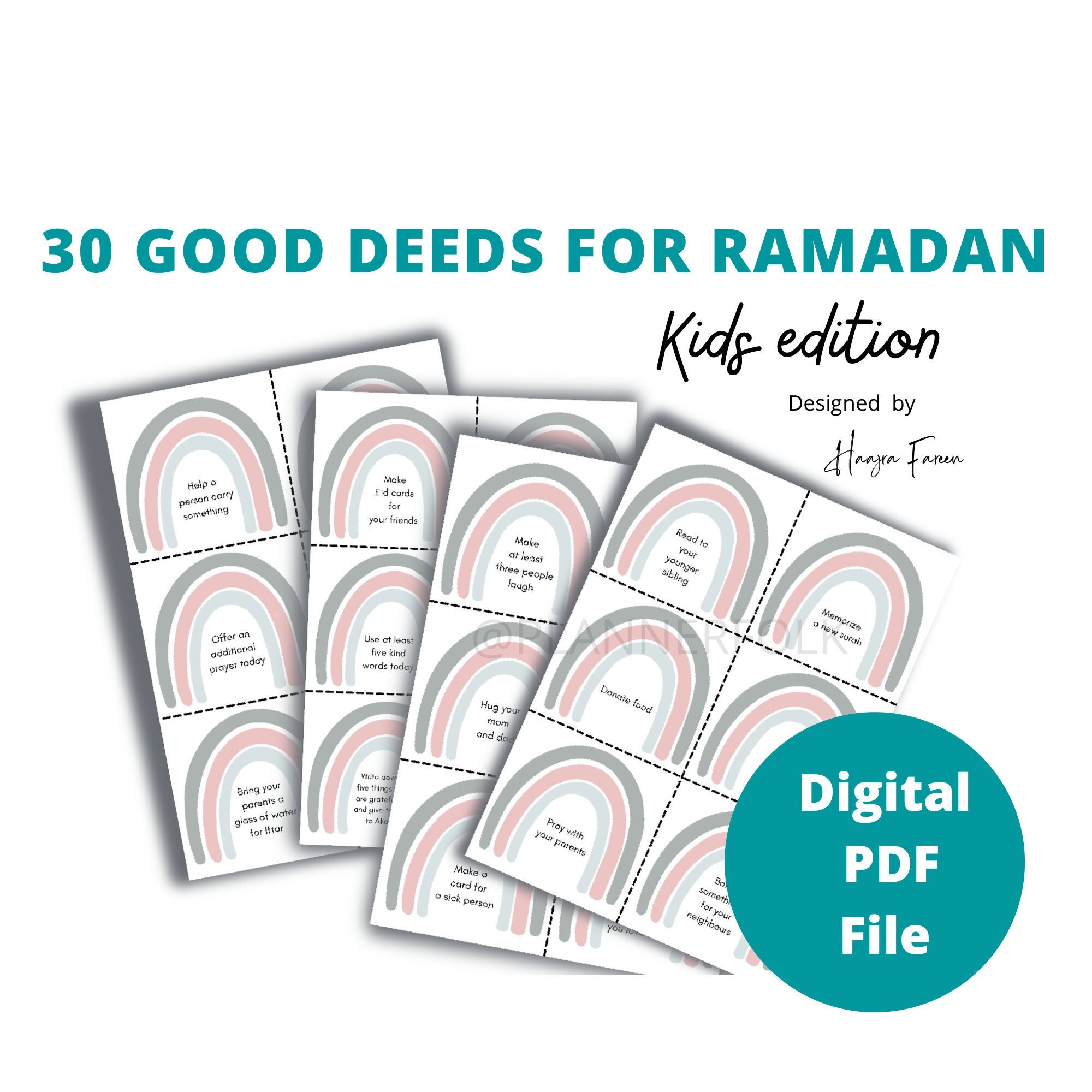 Ramadan Calendar 30 Good Deeds Cards for Kids Calendar Advent Insert ...