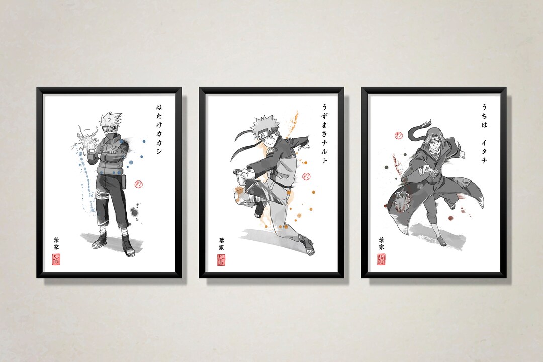 Naruto Fanart Print Sumi-e Japanese Ink Brush Ready to Frame Boys Girls ...