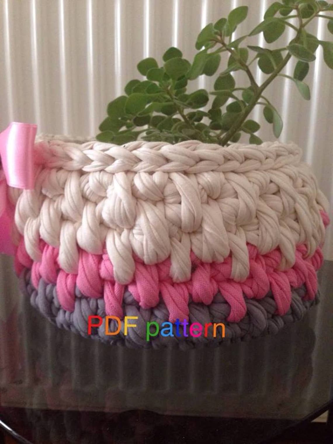 Crochet Pattern Basket T-shirt Yarn Round Basket Pattern DIY | Etsy