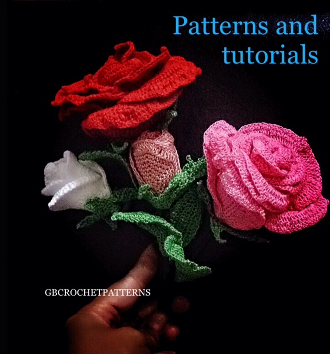 Full Bloom Tea Crochet Rose Pattern - Crochet Flower Pattern for a Stem Rose - Crochet Pattern ...