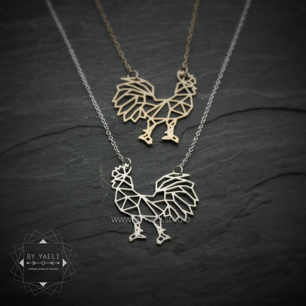 Rooster Necklace Gold Geometric Origami Rooster Pendant Farmer | Etsy