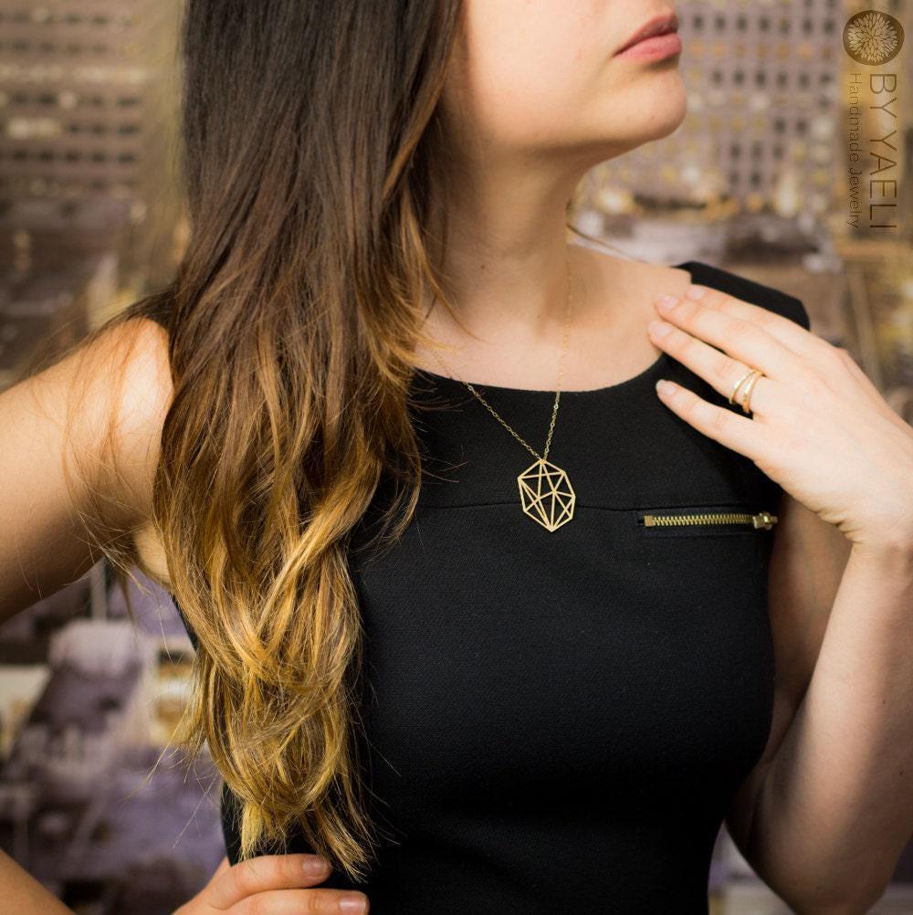 Geometric Necklace Gold Diamond Shape Necklace Minimalist Necklace Gift ...
