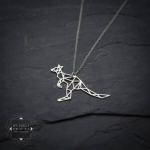 Kangaroo Necklace Silver Kangaroo Geometric Animal Jewelry - Etsy
