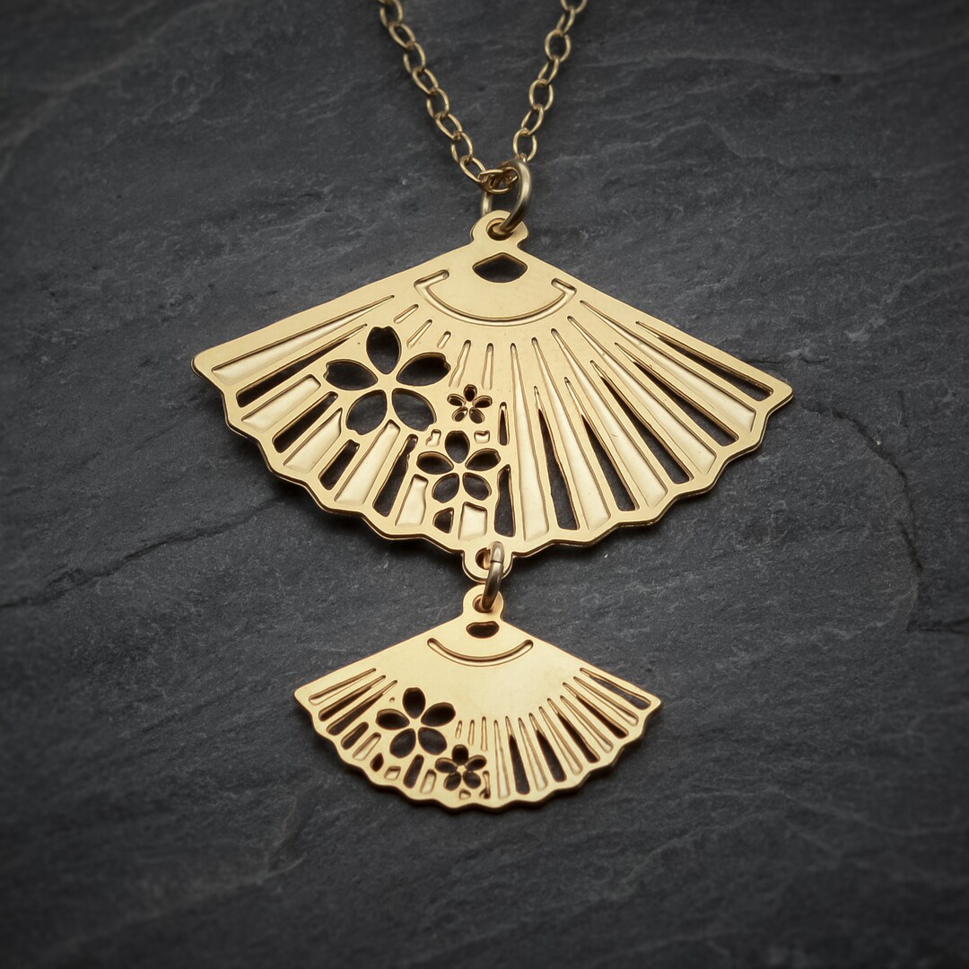 Fan Necklace Gold Japanese Fan Charm Gold Fan Pendant - Etsy