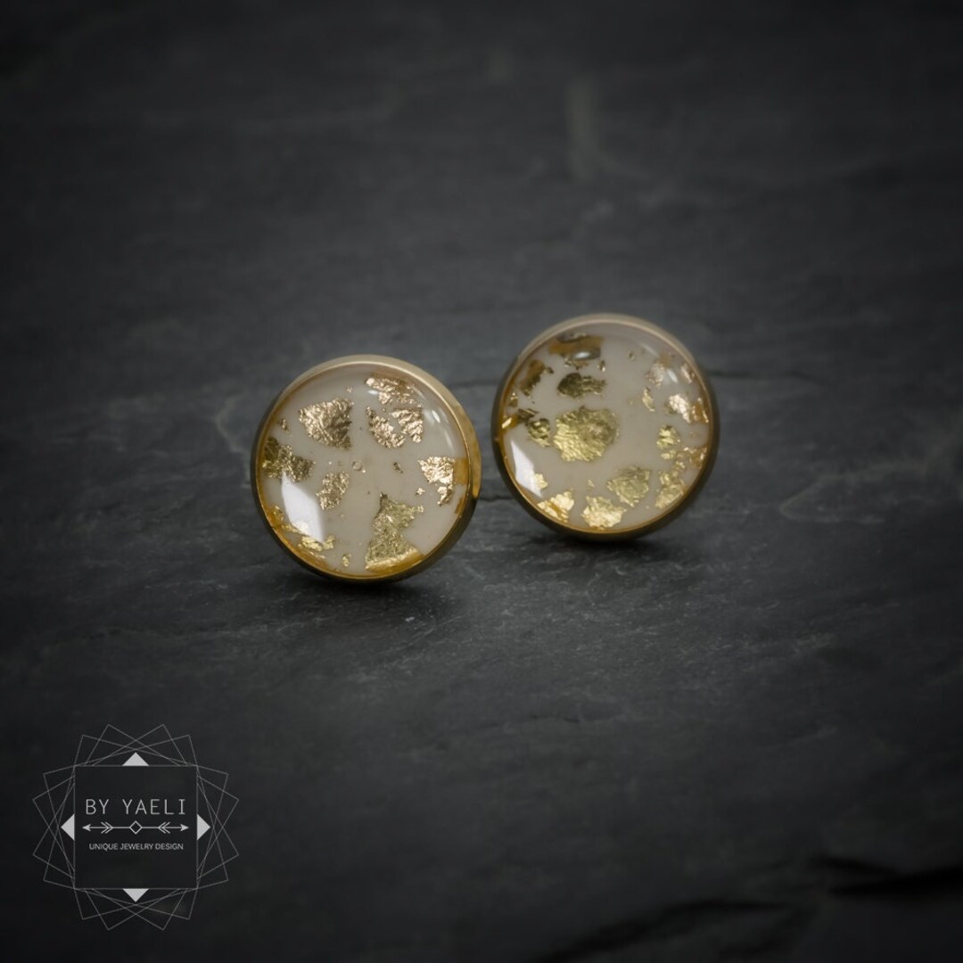 Gold Resin Earrings, Wedding Stud Earrings - Etsy