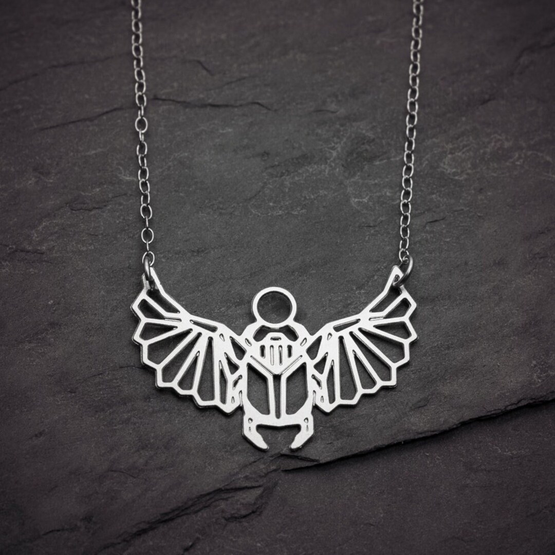 Scarab Necklace Beetle Pendant Silver Egyptian Origami Geometric Scarab ...