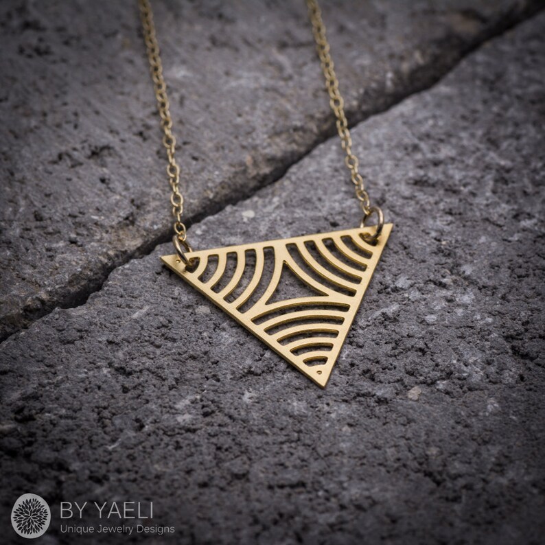 Triangular Necklace Geometric Necklace Gold Triangular Pendant - Etsy