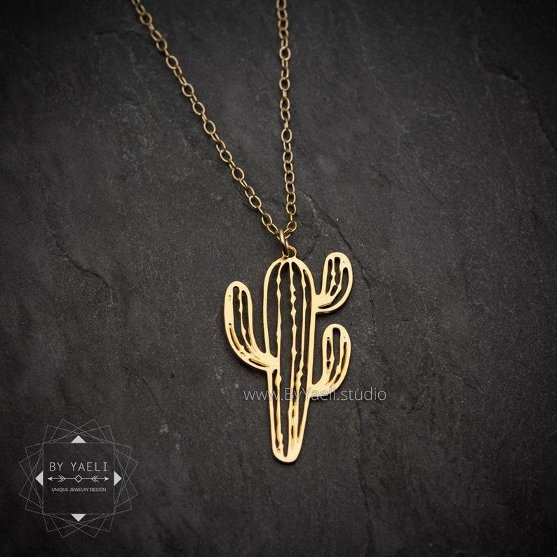 Cactus Necklace Gold Succulent Jewelry Cactus Pendant Personalized Gift ...