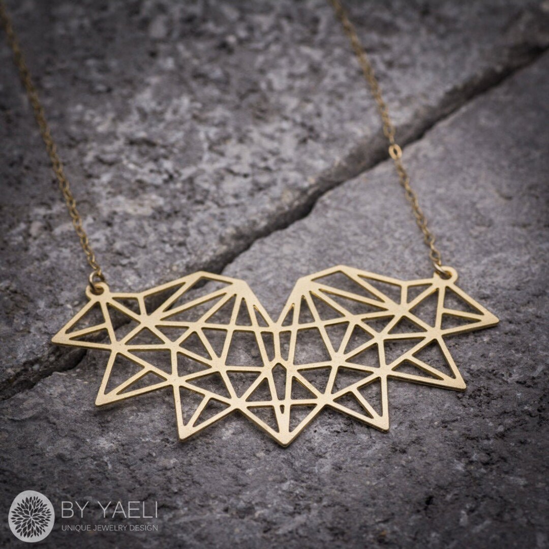 Geometric Necklace Triangle Necklace Triangle Heart Gift for - Etsy