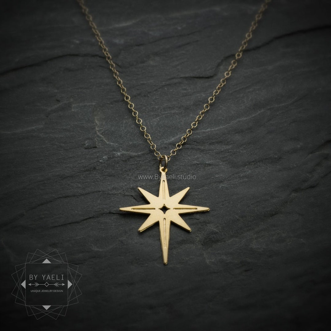 Star Necklace Celestial Jewelry, Gold North Star Necklace, Celestial ...