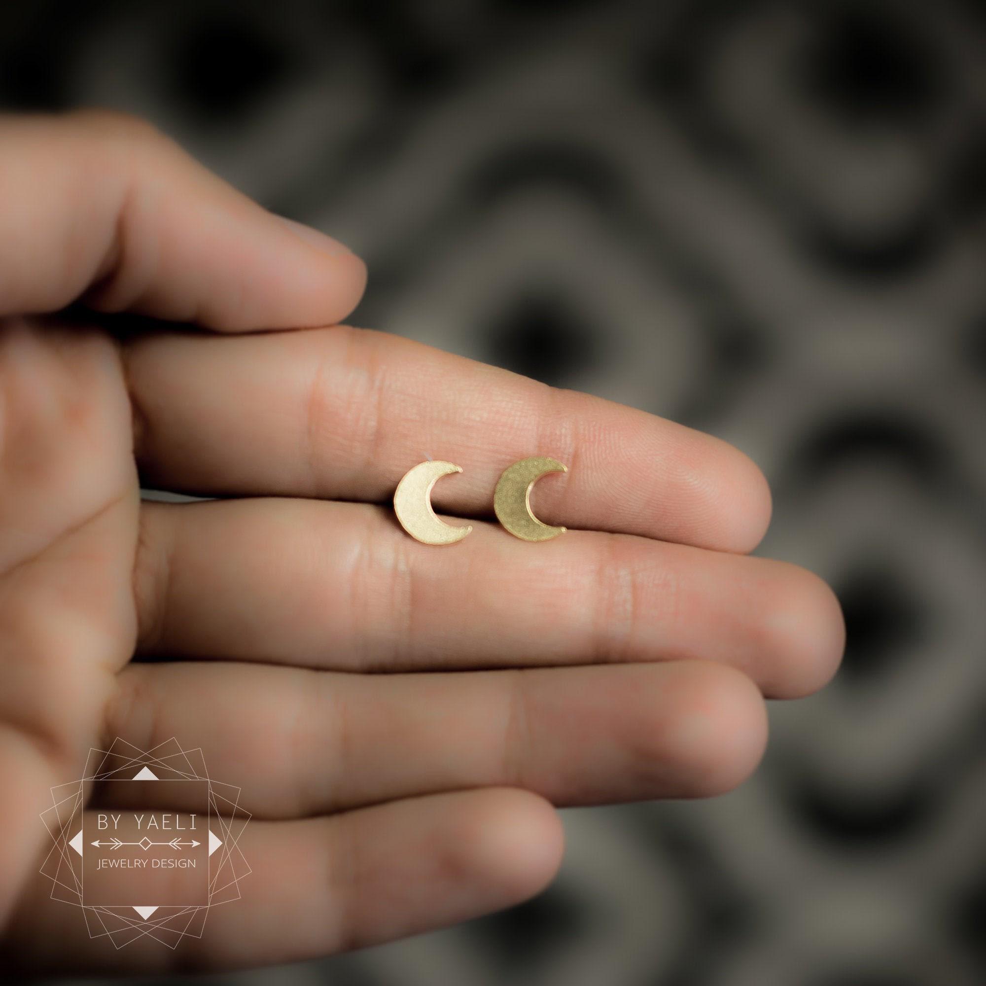 Moon Earrings Gold Crescent Earrings Celestial Earrings Moon Post ...
