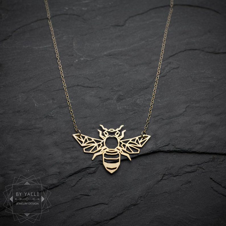 Bee Necklace Gold Geometric Insect Jewelry. - Etsy