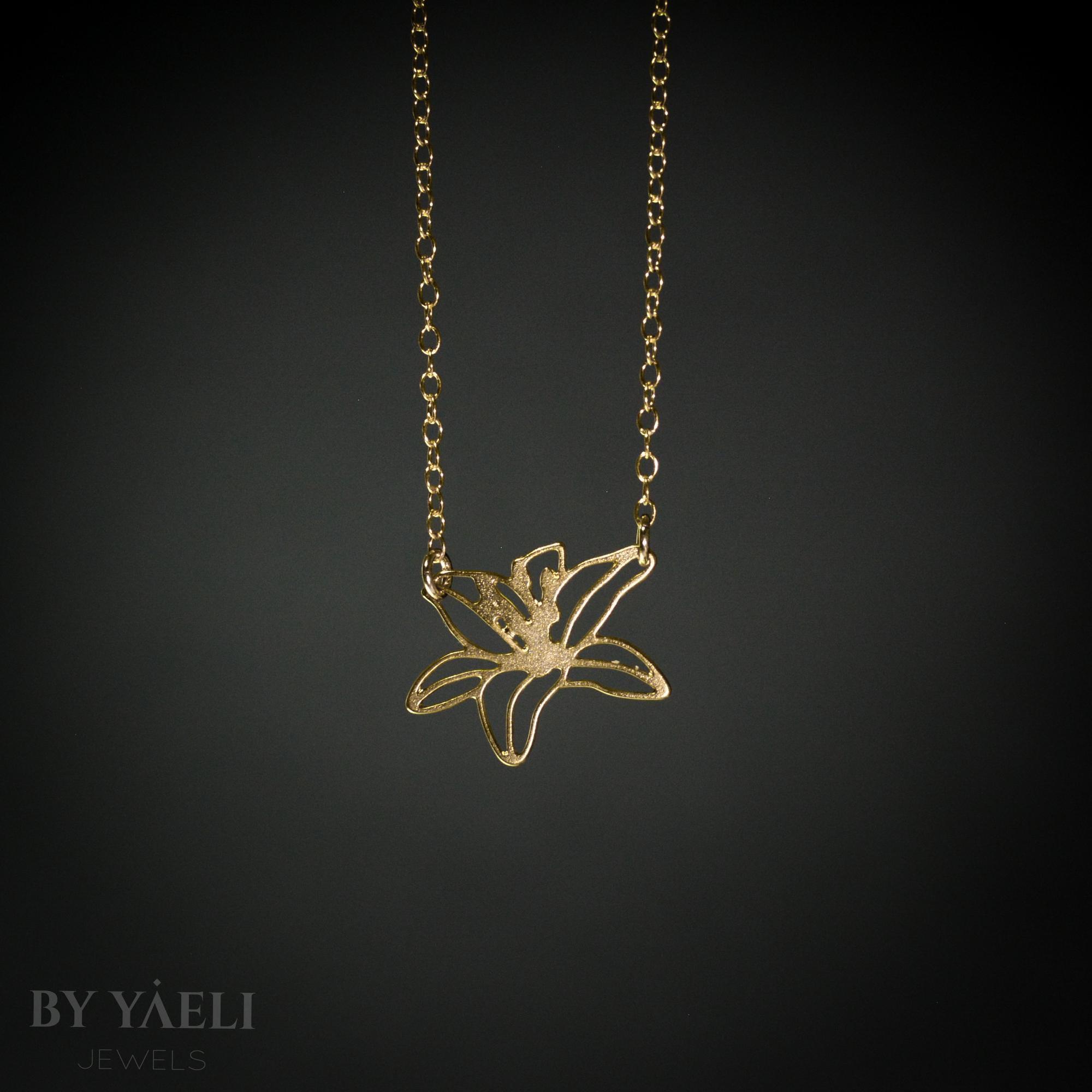Flower Necklace Gold Lily Flower Pendant Necklace Lily Necklace Nature ...