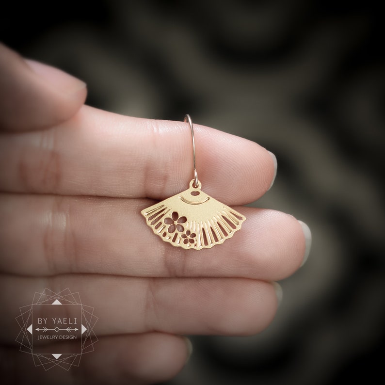 Fan Earrings Fan Dangle Earrings Gold Japanese Fan Drop - Etsy