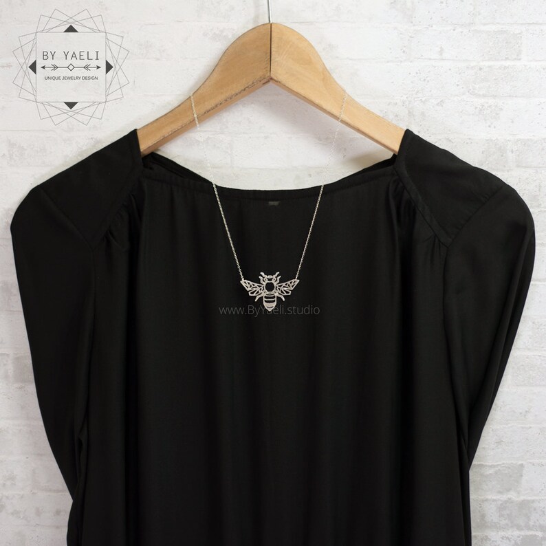 Bee necklace honey bee jewelry silver bee pendant insect | Etsy