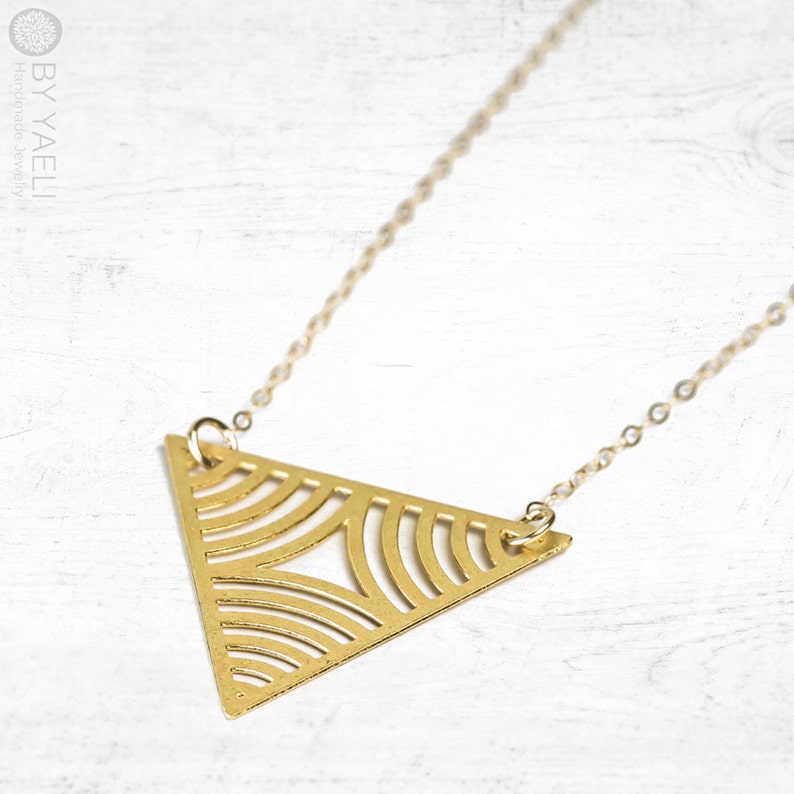 Triangular Necklace Geometric Necklace Gold Triangular Pendant - Etsy