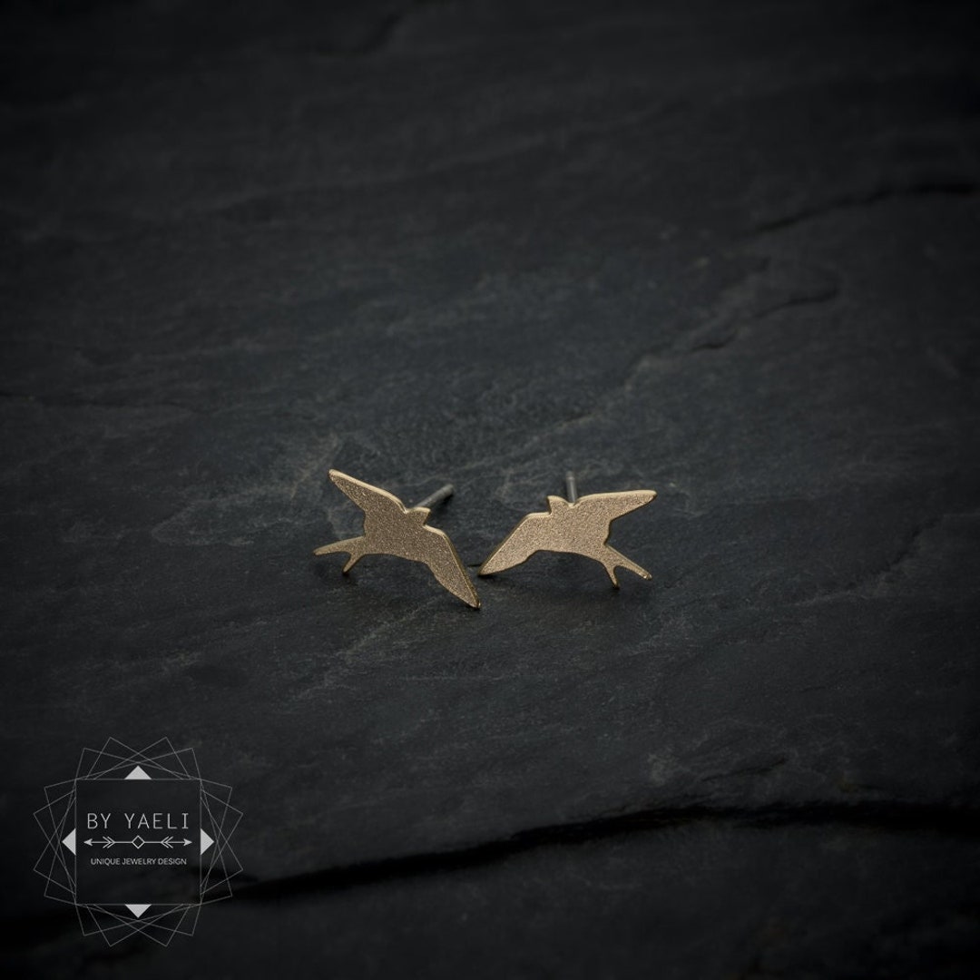 Swallow Earrings Gold Swallow Stud Earrings Tiny Swallow Post - Etsy