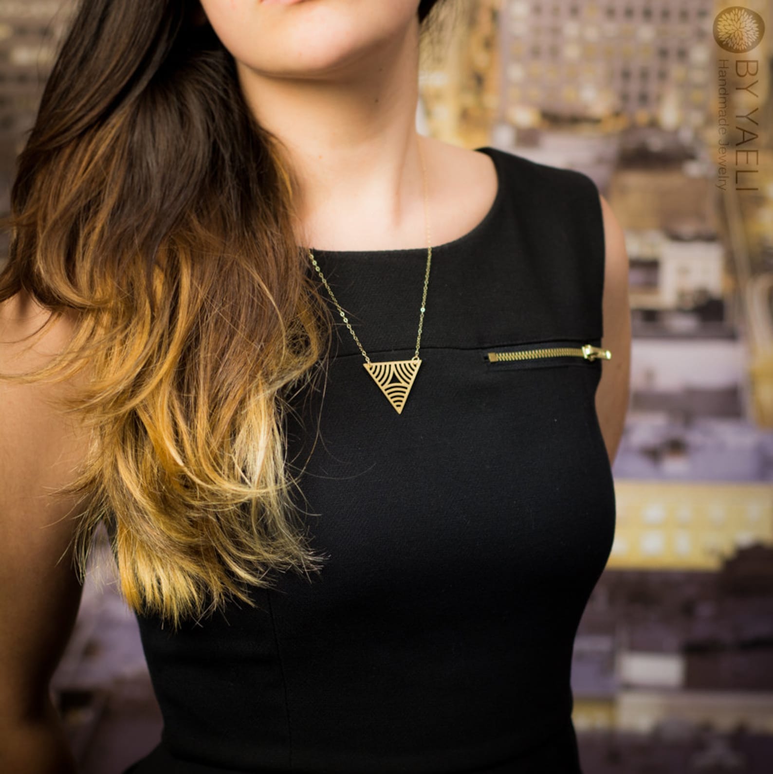 Triangular Necklace Geometric Necklace Gold Triangular Pendant | Etsy