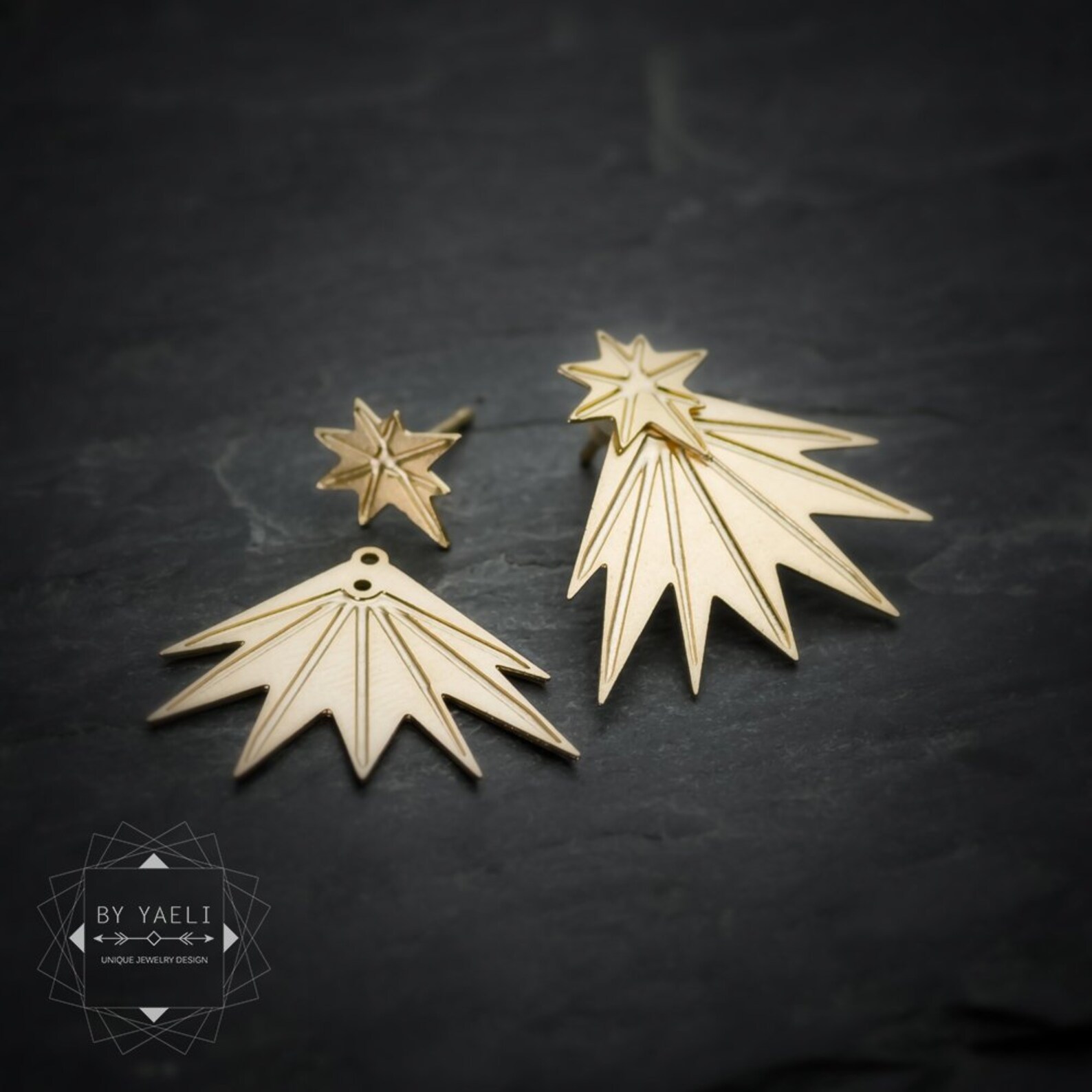 Ear Jacket Earrings Geometric Spark Earrings Gold Front Back - Etsy