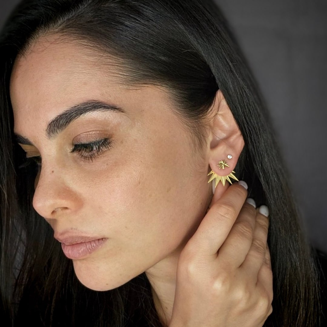 Ear Jacket Earrings Geometric Spark Earrings Gold Front Back Earrings ...